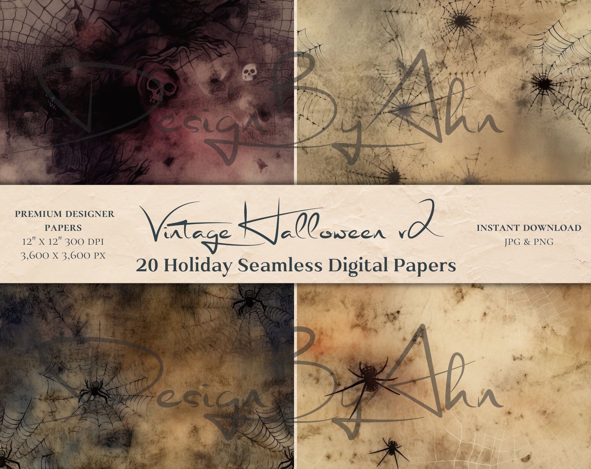 20 Vintage Halloween Digital Papers PNG JPG Spider Cobweb - Etsy