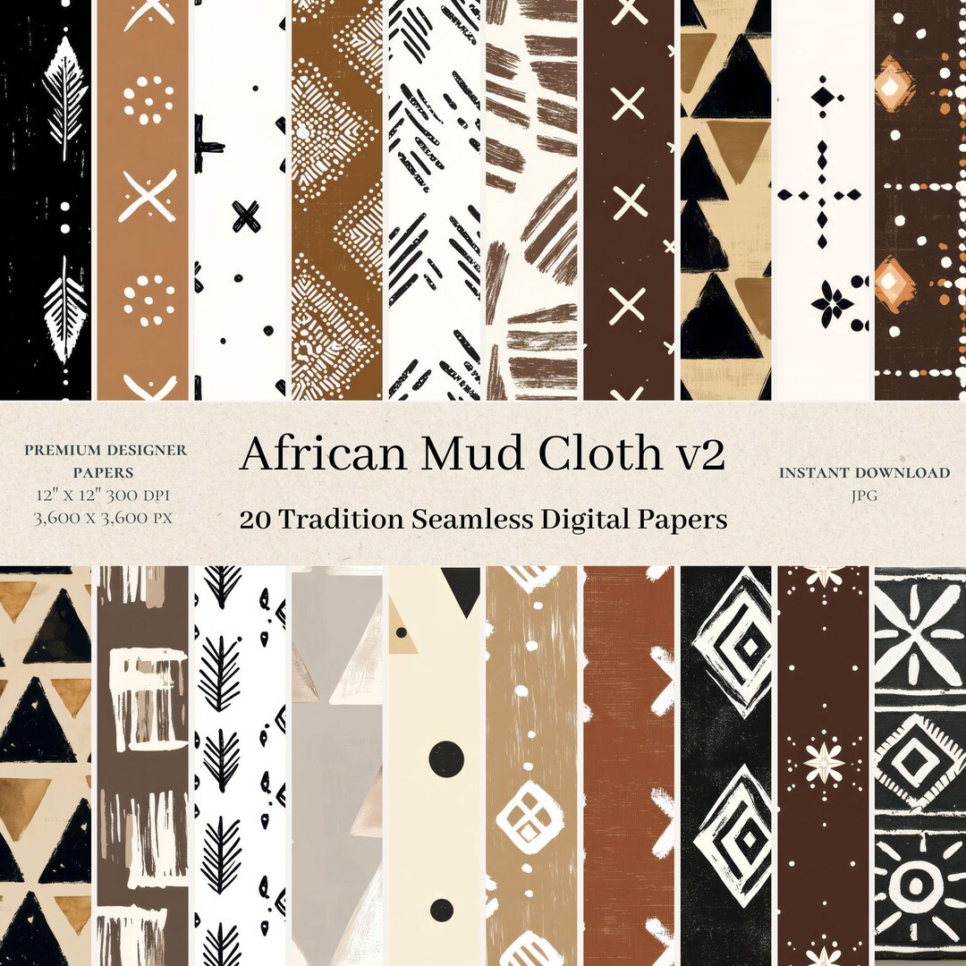 20 African Mud Cloth Digital Papers - Bògòlanfini Seamless Pattern ...