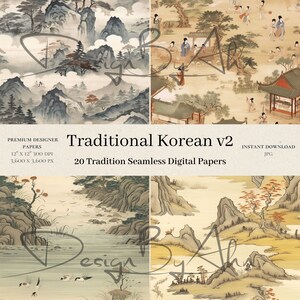 20 Traditional Korean Digital Papers - Hand-drawn Scrapbook, Seamless ...