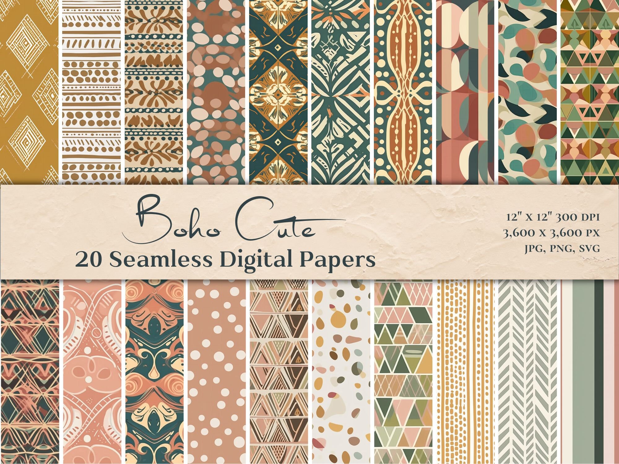 20 Boho Cute Digital Papers Commercial Use Scrapbook Paper - Etsy