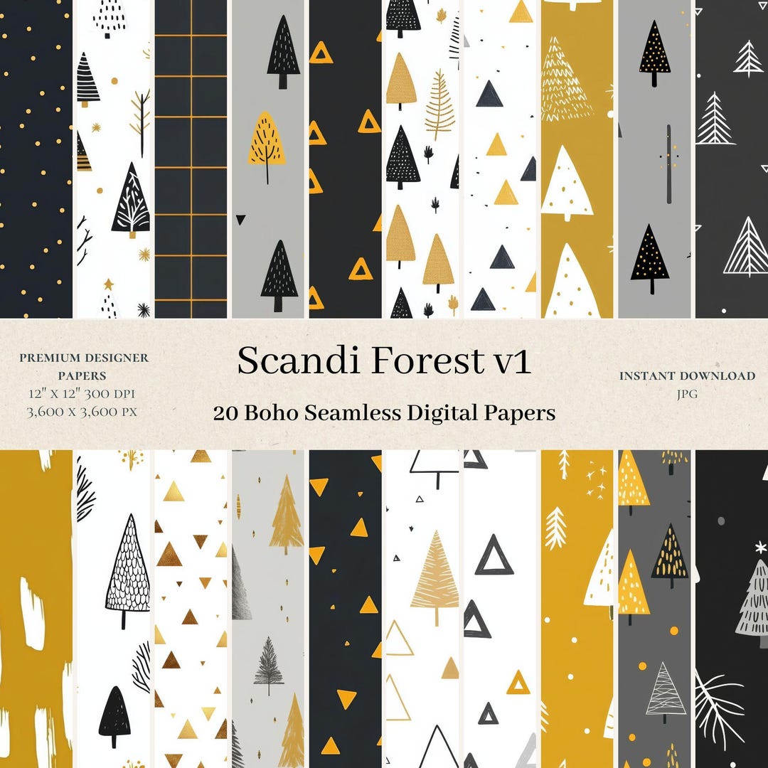 20 Scandi Forest Digital Papers - Nordic Trees Scrapbook, Seamless ...