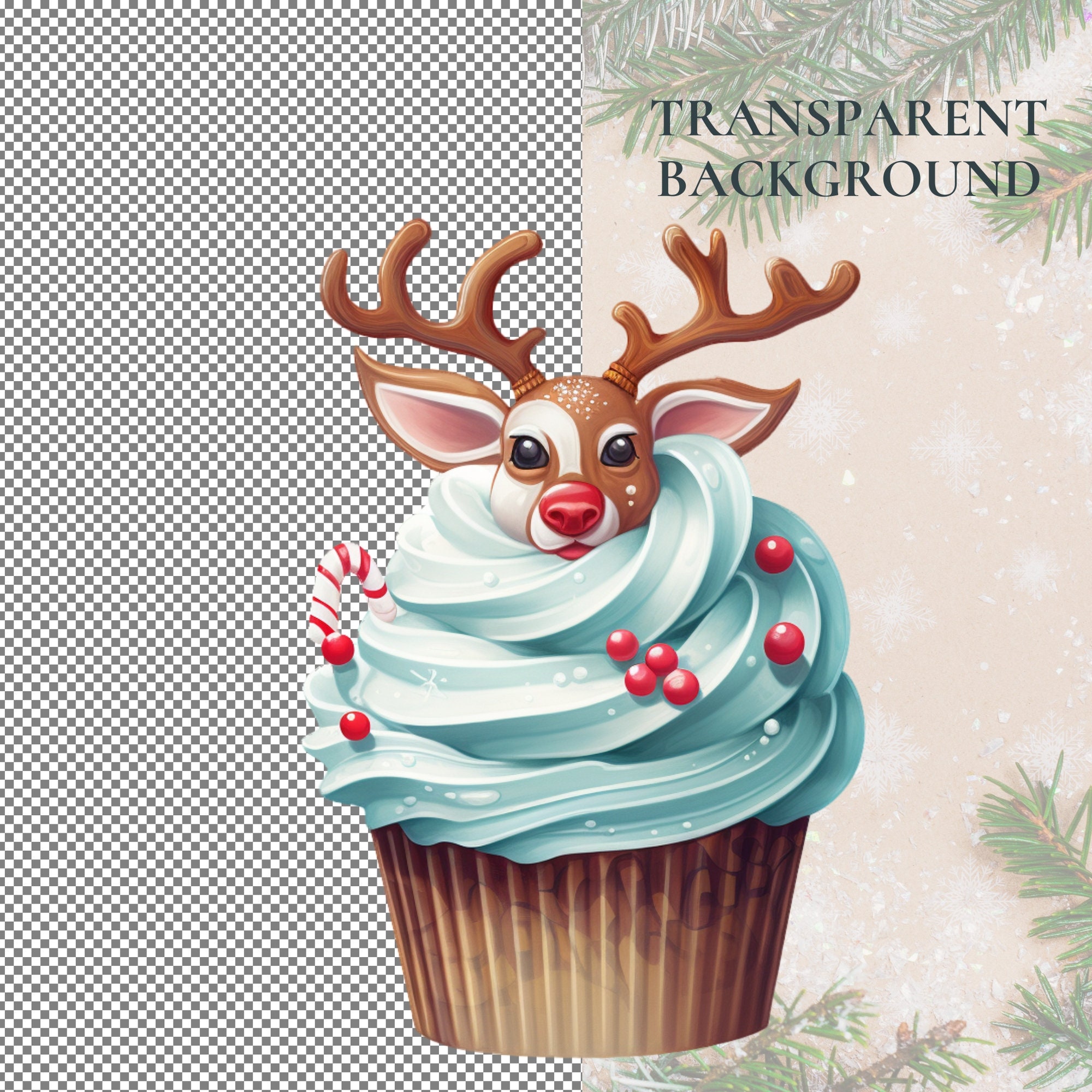 20 Christmas Cupcakes Clipart Set - Transparent Background, Digital PNG ...