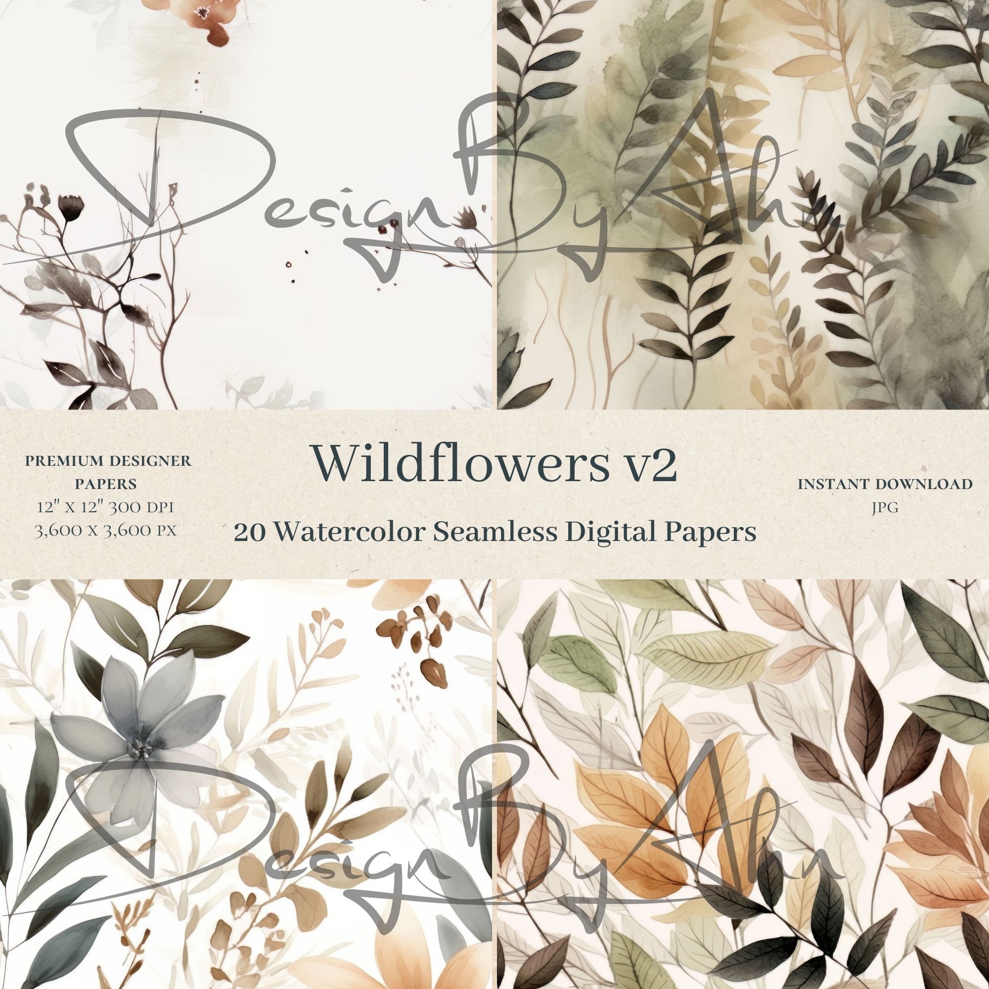 20 Watercolor Wildflowers Digital Papers Watercolor Scrapbook ...