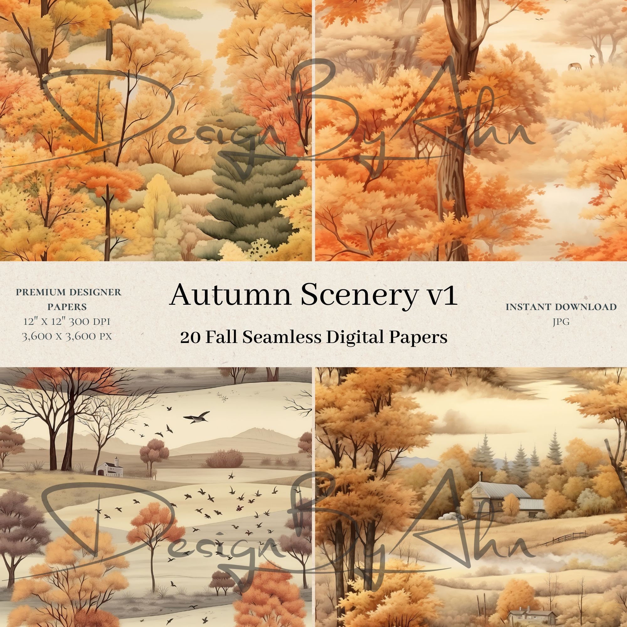 20 Autumn Scenery Digital Papers - Watercolor Seamless Pattern, Forest ...