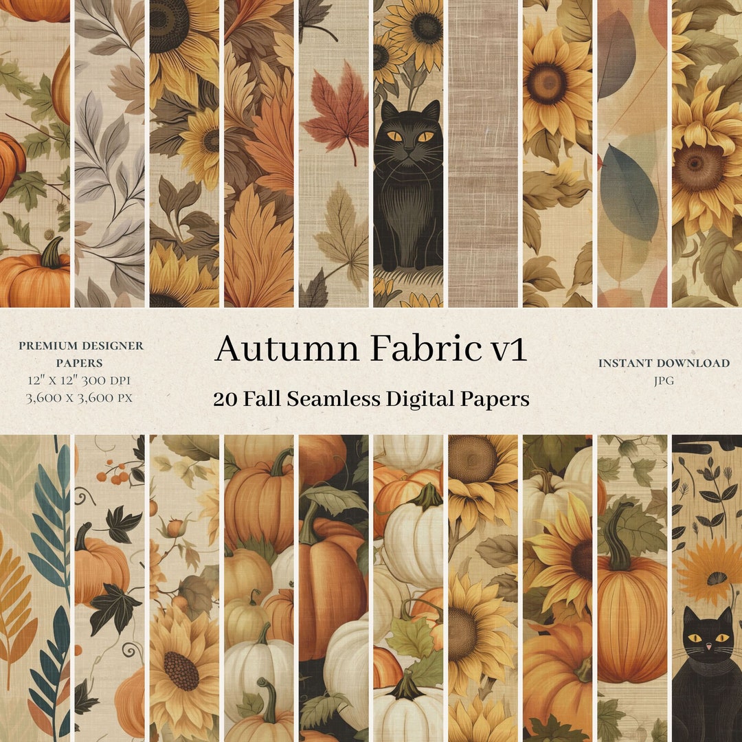 20 Autumn Fabric Digital Papers - Linen Seamless Pattern, Rustic ...