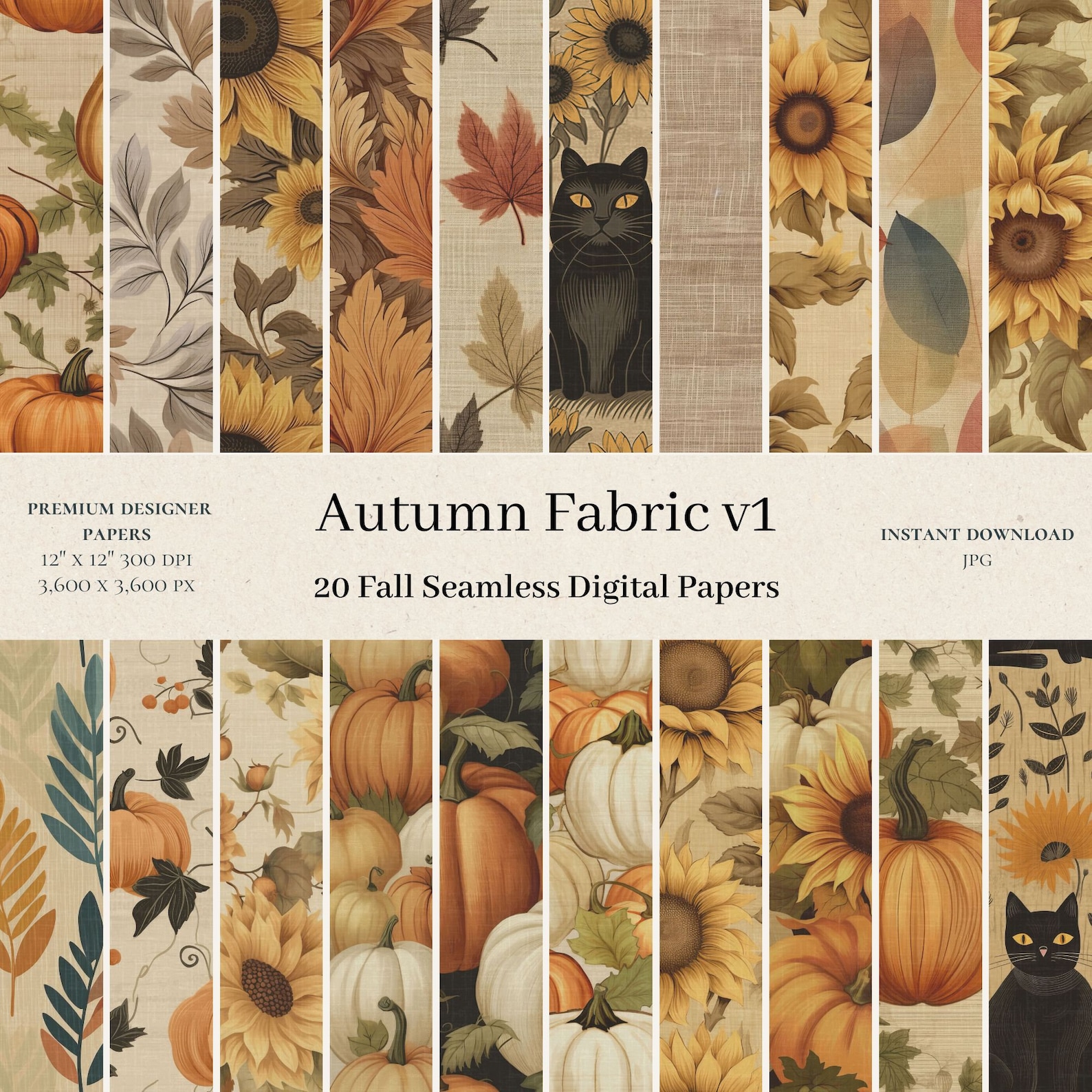 20 Autumn Fabric Digital Papers - Linen Seamless Pattern, Rustic ...