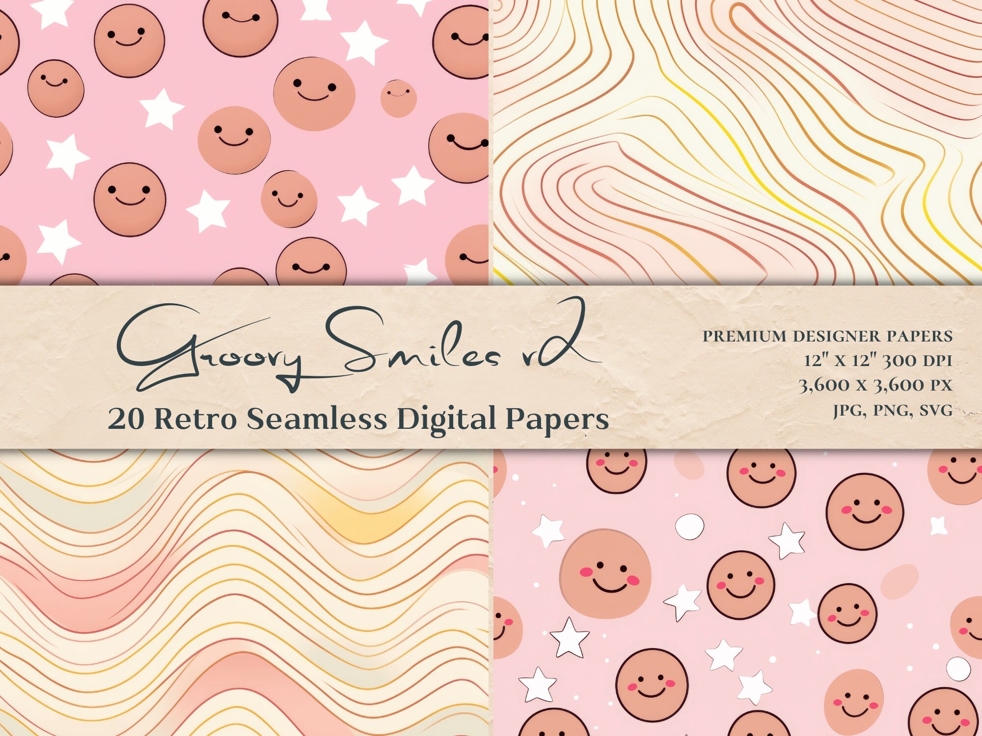 20 Groovy Smiles Digital Papers Seamless Patterns - Etsy