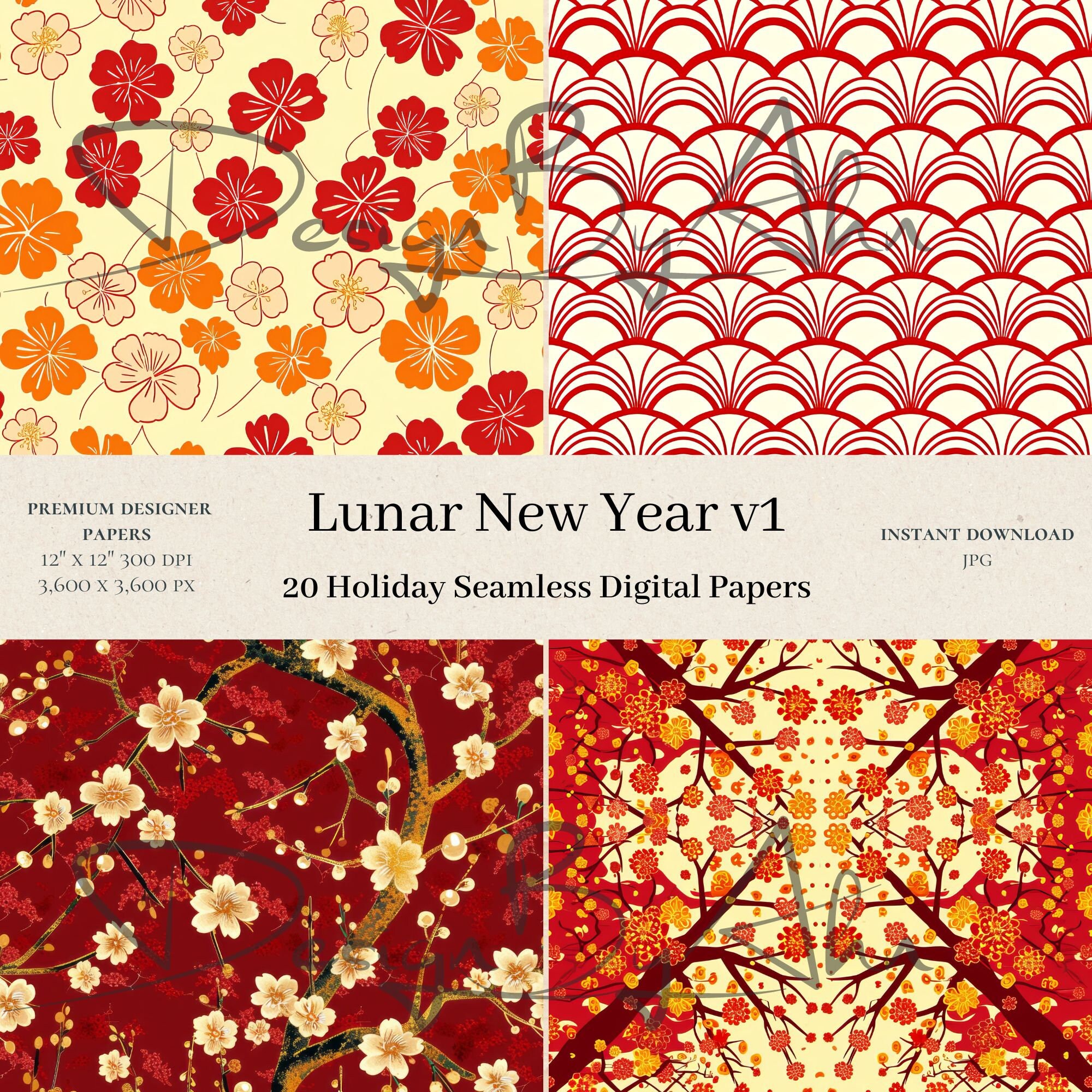 20 Lunar New Year Digital Papers - Chinese Seamless Pattern, Asian ...