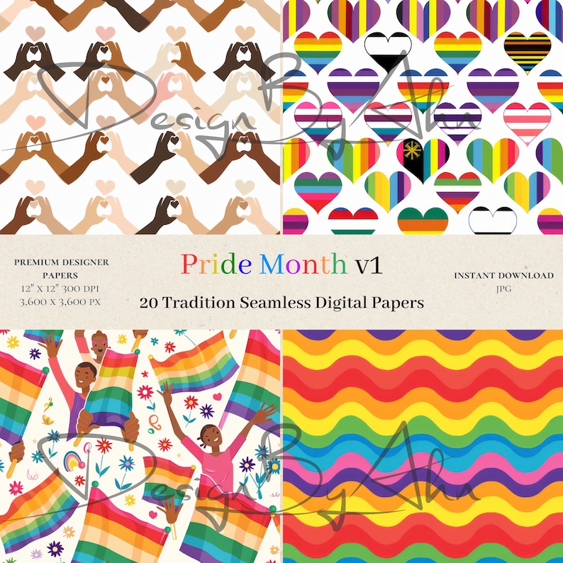 20 Pride Month Digital Papers - LGBTQ+ Seamless Digital Paper, Rainbow Repeat Pattern, Scrapbook ...