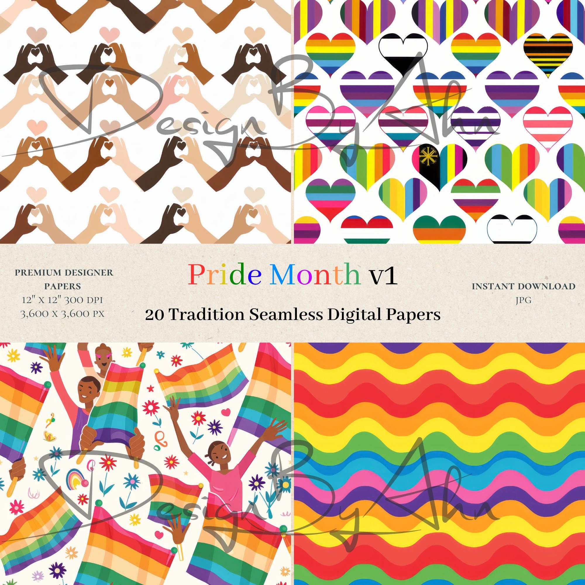 20 Pride Month Digital Papers LGBTQ Seamless Digital Paper, Rainbow ...