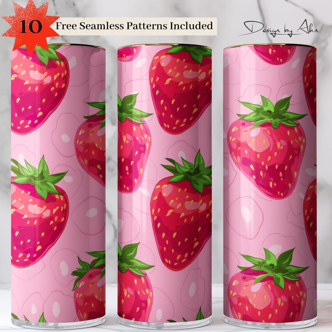 Strawberry 20oz Skinny Tumbler Sublimation Wrap Design, Seamless, Pink ...
