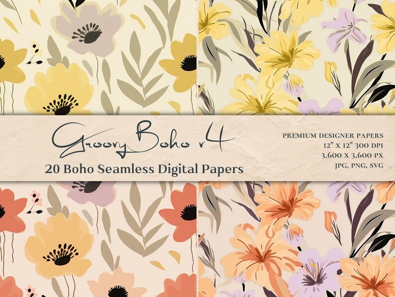 20 Groovy Boho Digital Papers Commercial Use Seamless - Etsy