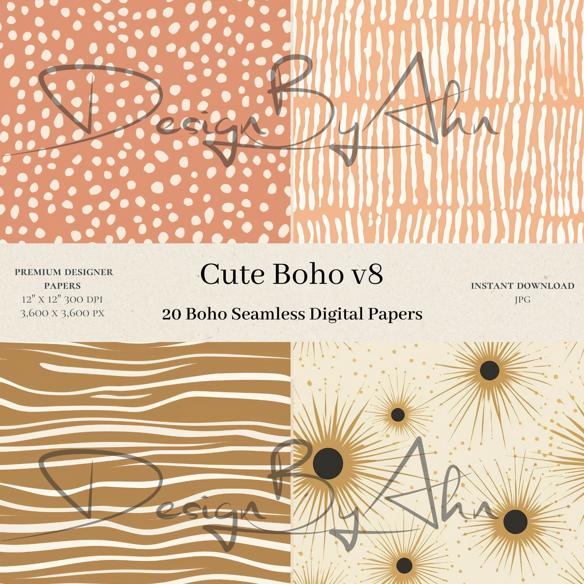 20 Cute Boho Digital Papers Commercial Use, Scrapbook Paper, Spring ...