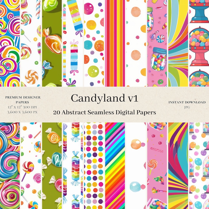20 Candyland Digital Papers - Pink Seamless Digital Paper, Rainbow ...