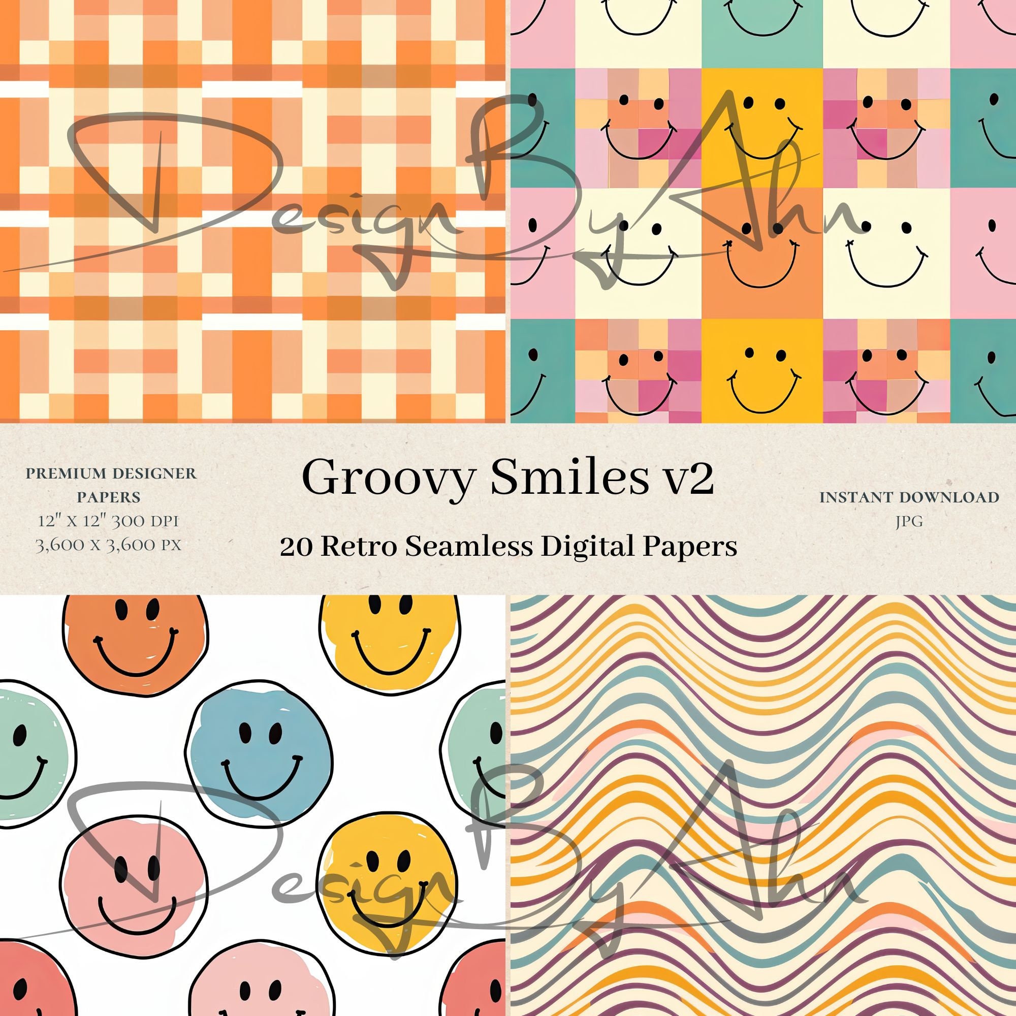 20 Groovy Smiles Digital Papers Seamless Patterns, Commercial Use ...