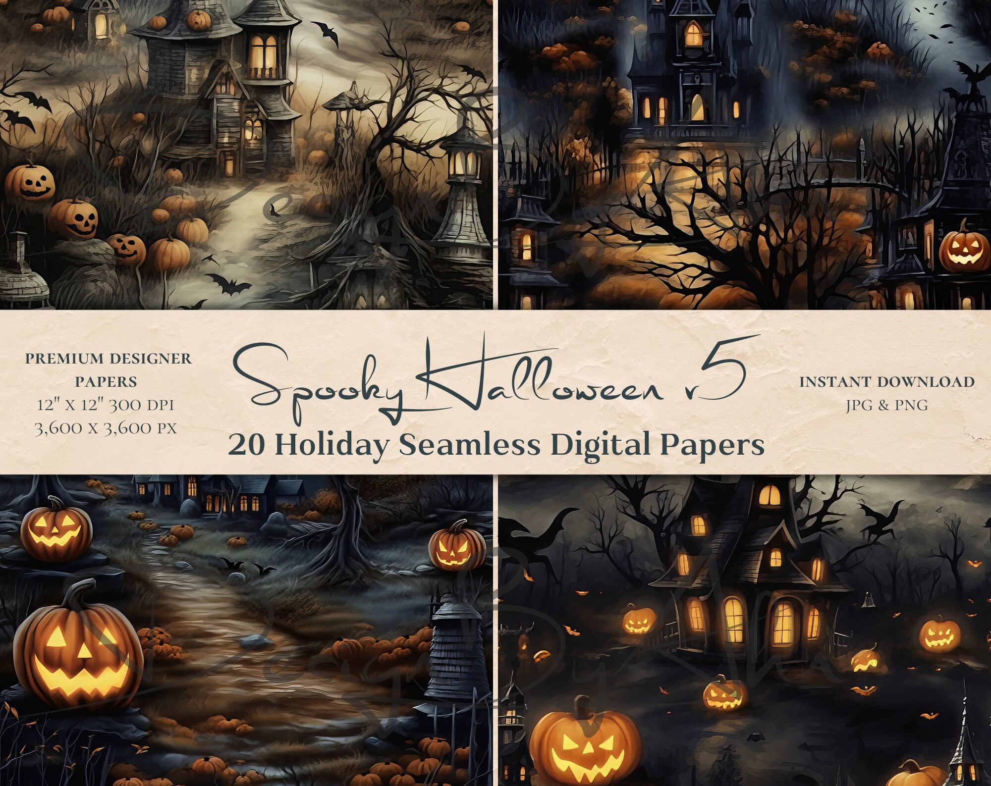 20 Spooky Halloween Digital Papers PNG, JPG, Pumpkin Seamless Pattern ...