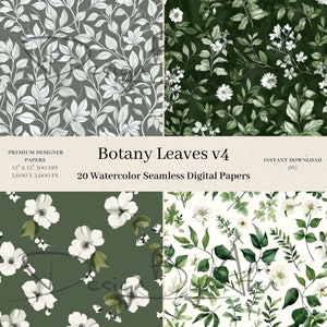 20 Botany Leaves Digital Papers - Watercolor Scrapbook, Greenery ...