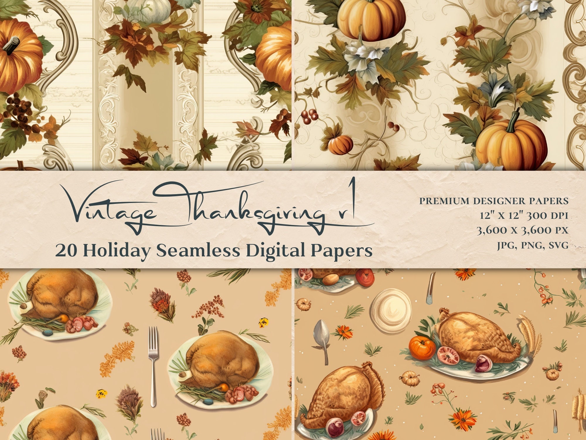 20 Vintage Thanksgiving Digital Papers Vintage Scrapbook, Autumn ...