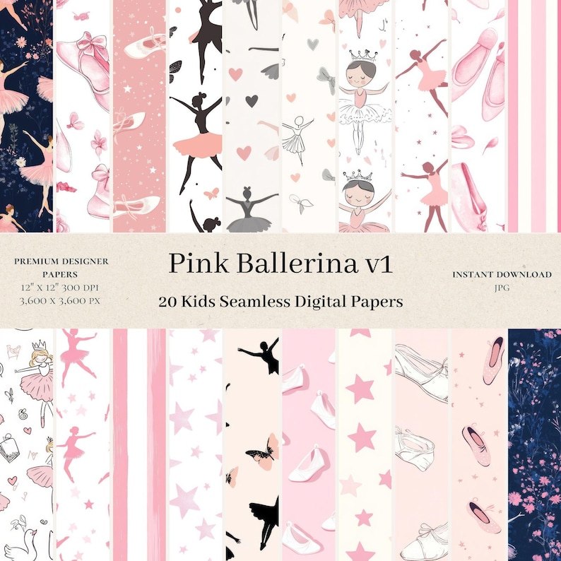 20 Pink Ballerina Digital Papers - Star Seamless Pattern, Nursery Junk ...