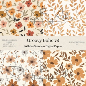 20 Groovy Boho Digital Papers - Commercial Use, Seamless Pattern, Light ...
