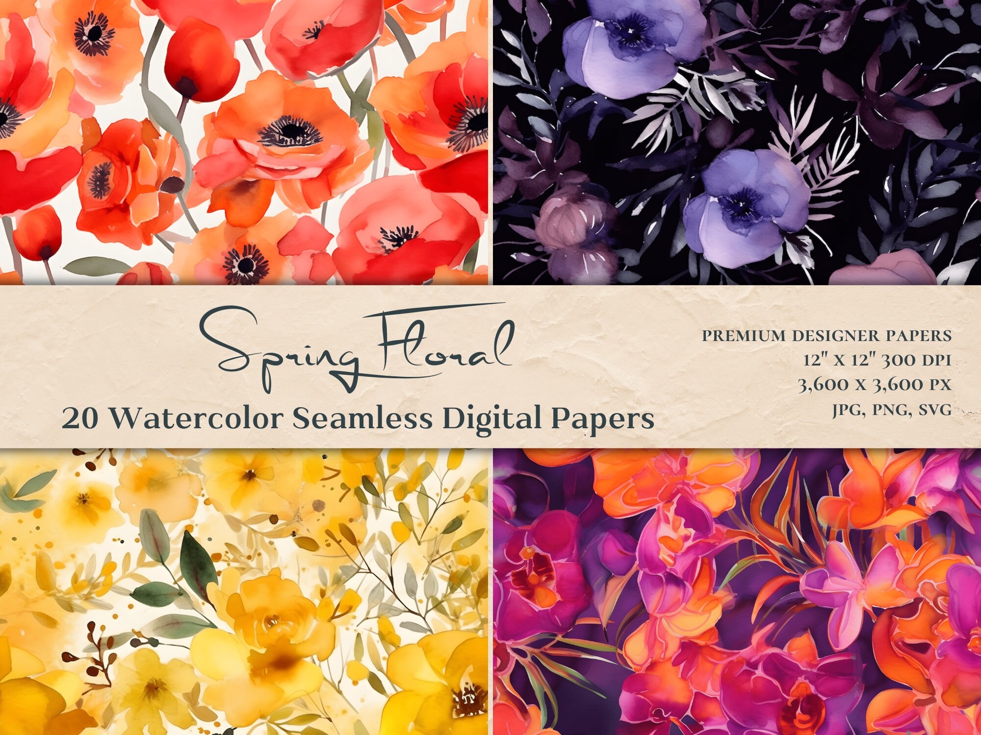 20 Spring Floral Digital Papers Watercolor Scrapbook - Etsy