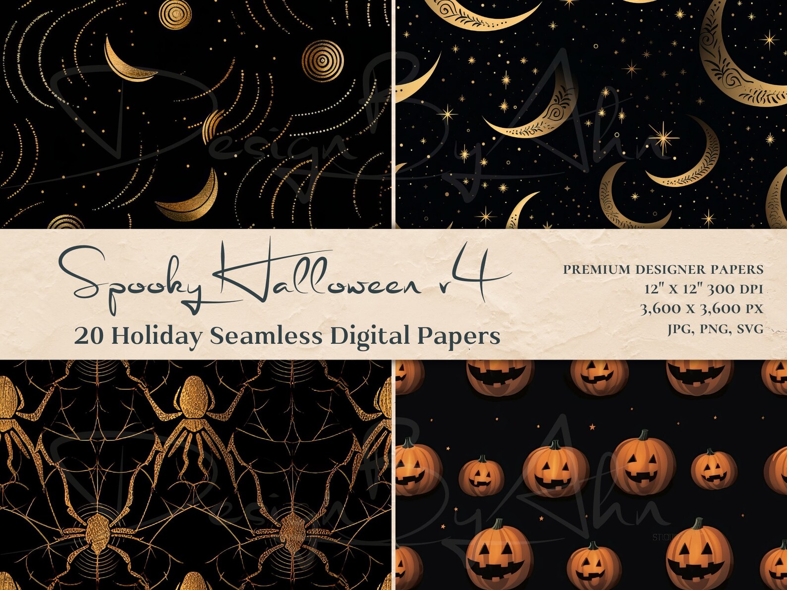 20 Spooky Halloween Digital Papers Black & Copper Seamless Pattern ...