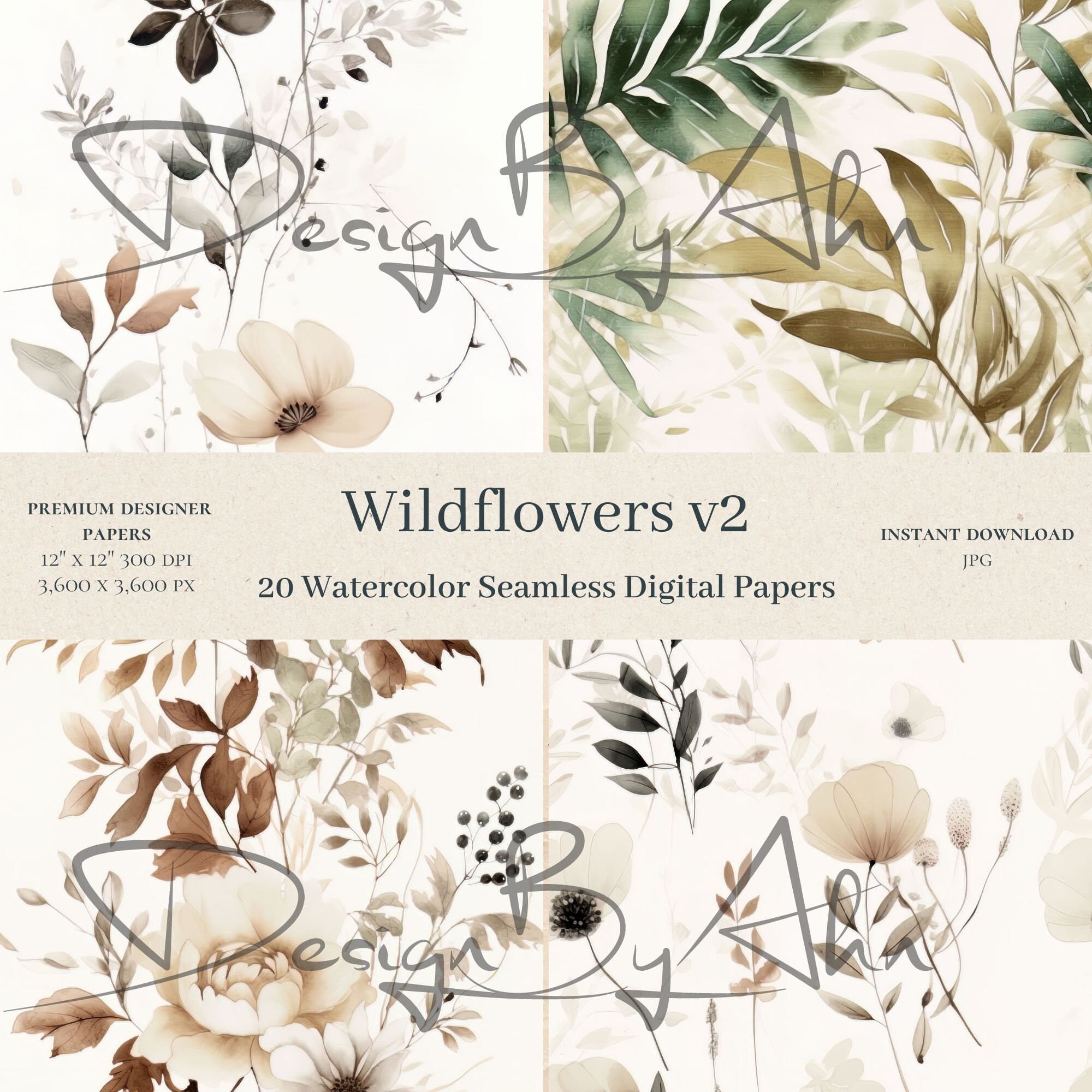 20 Watercolor Wildflowers Digital Papers Watercolor Scrapbook ...