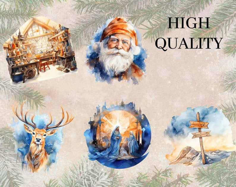 22 Watercolor Christmas Clipart Set Transparent Background, Digital PNG ...
