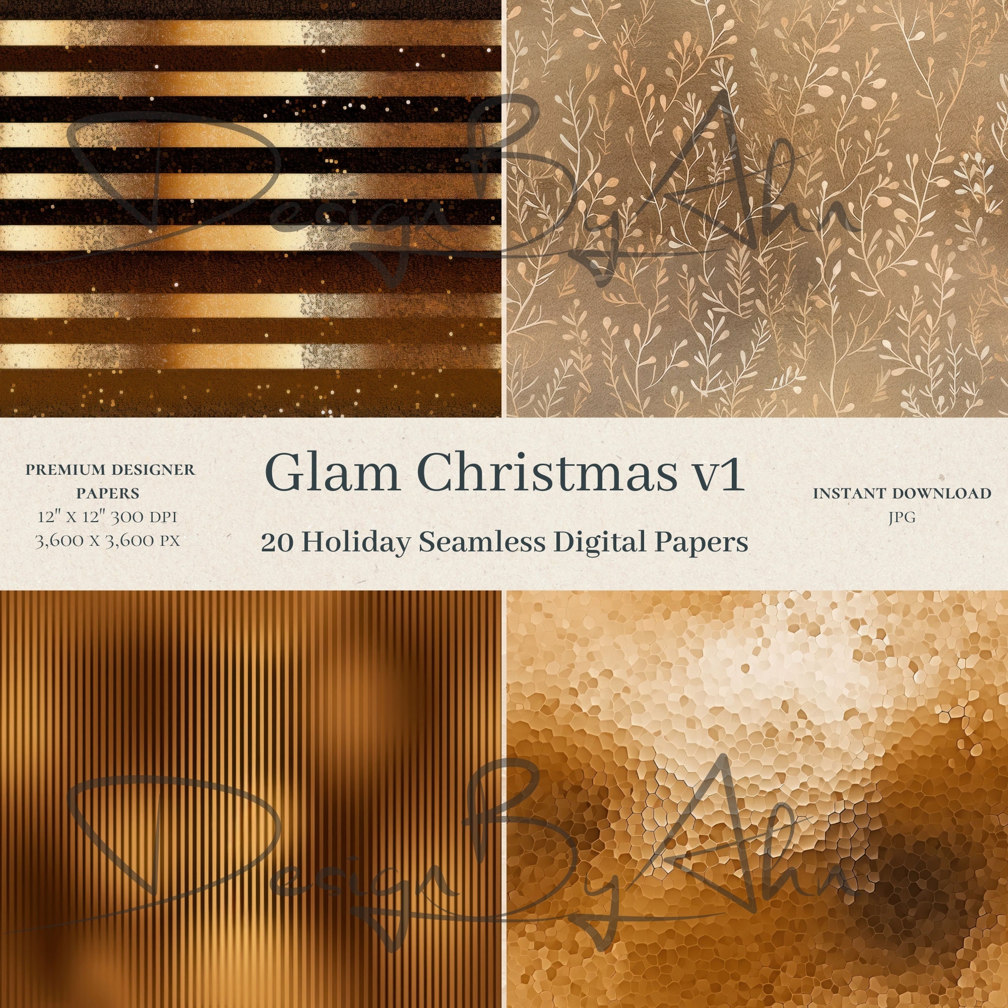20 Glam Christmas Digital Papers - Holiday Seamless Pattern, Junk ...