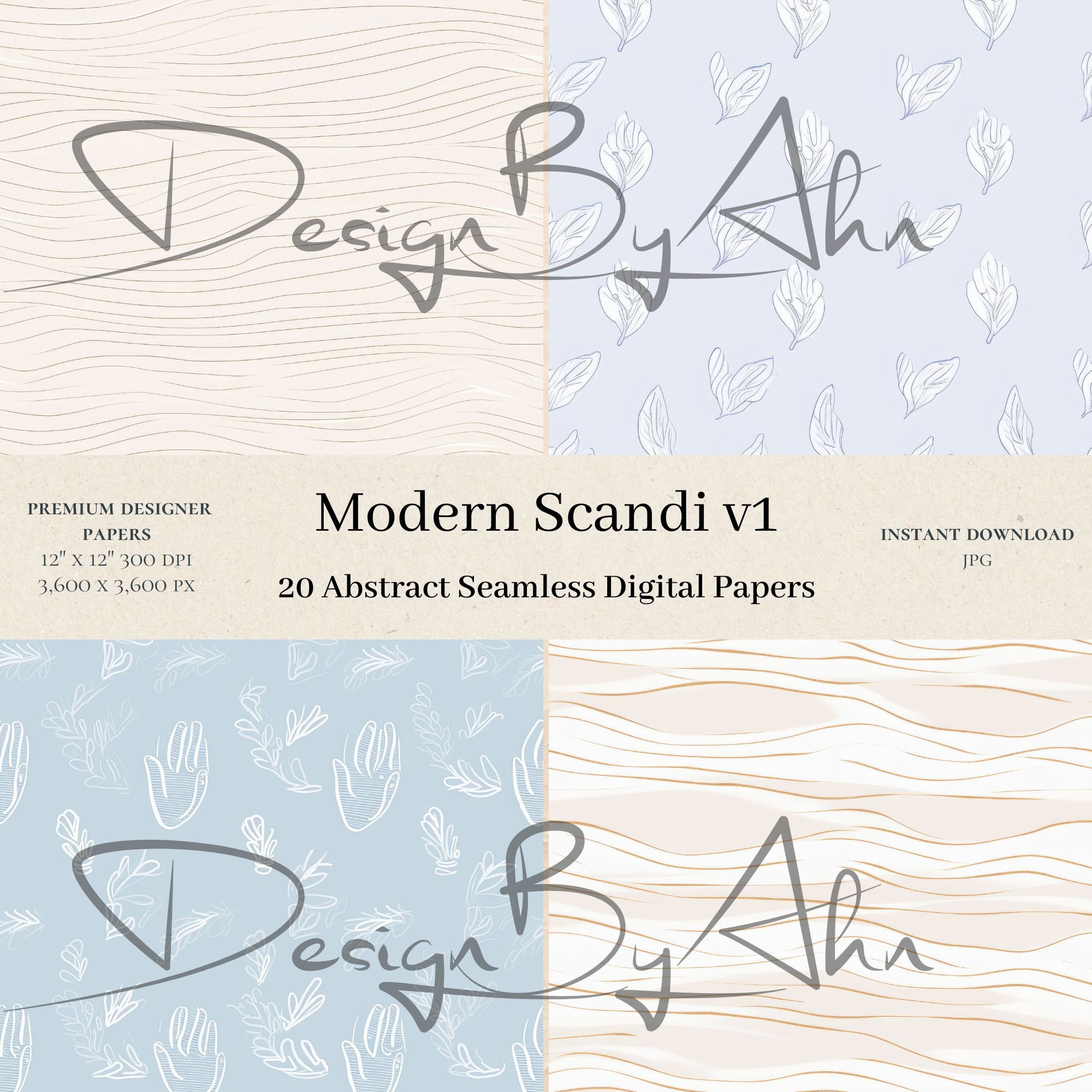 20 Modern Scandi Digital Papers Watercolor Scrapbook, Leaves, Hands ...
