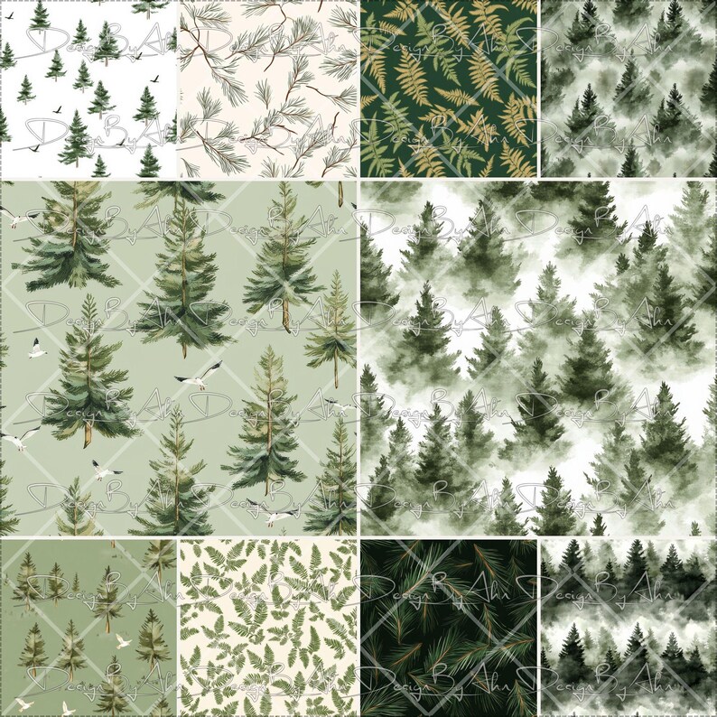 20 Minimal Forest Digital Papers - Watercolor Seamless Digital Paper ...