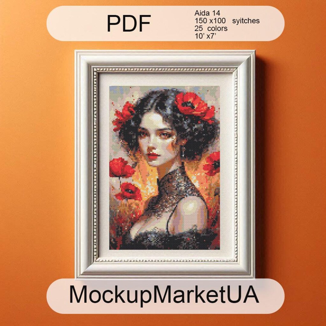 Woman Portret Cross Stitch Pattern Pdf, Beauty Lady Cross Stitch ...