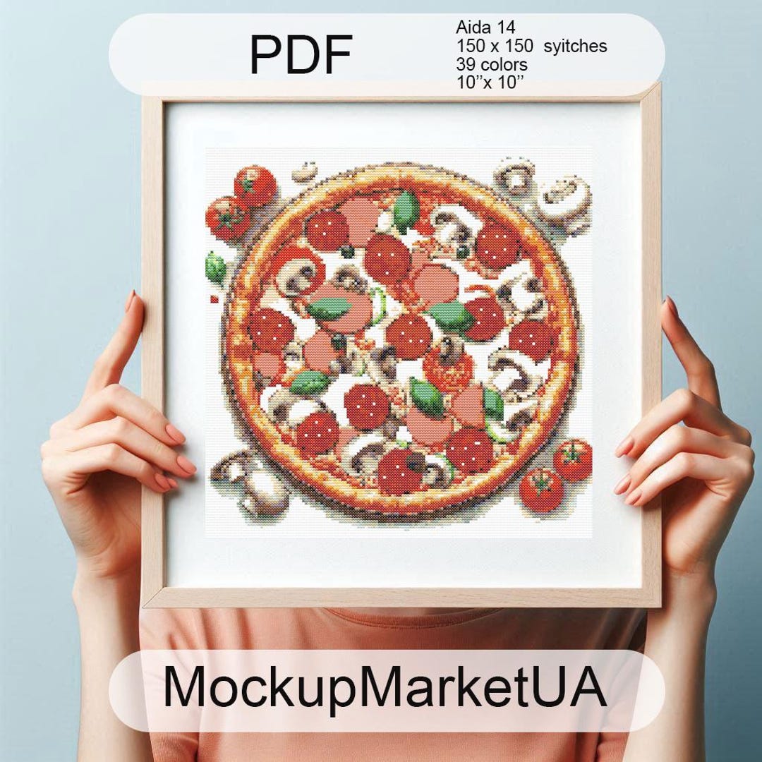 Pizza Cross Stitch Craft, Kitchen Cross Stitch PDF, Food Cross Stitch ...