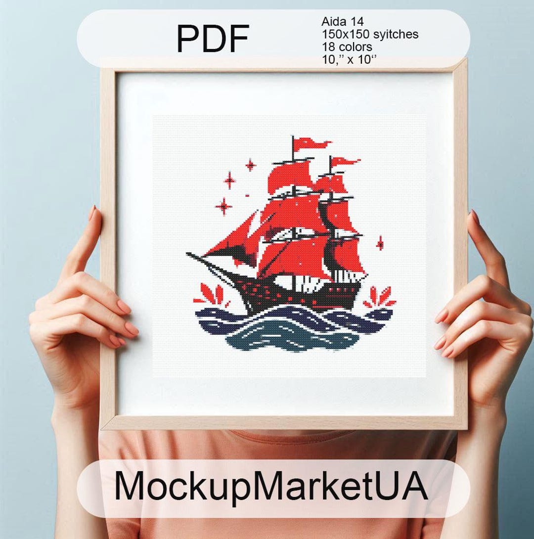 Ship at Sea Cross Stitch Pattern PDF, Sea Nature Cross Stitch Pattern ...