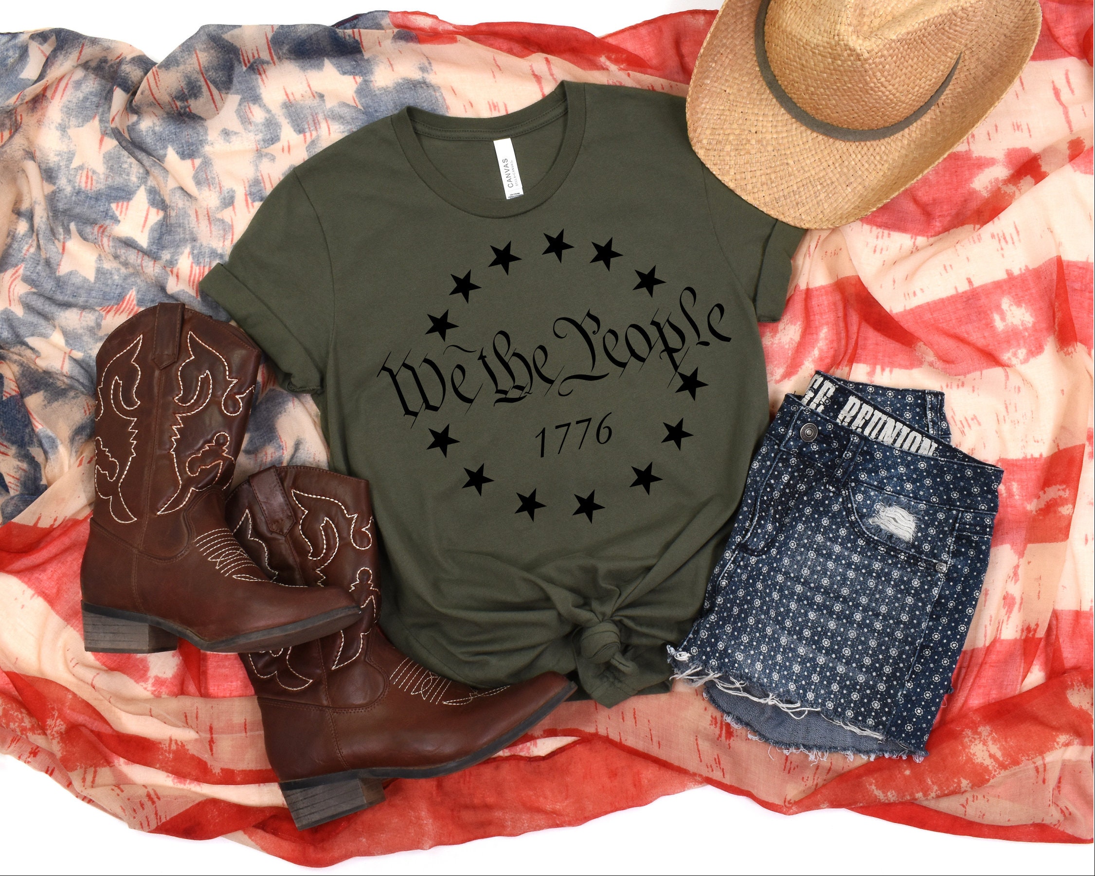 American Flag Patriotic Shirt We the People 1776 Freedom Support 4th of ...