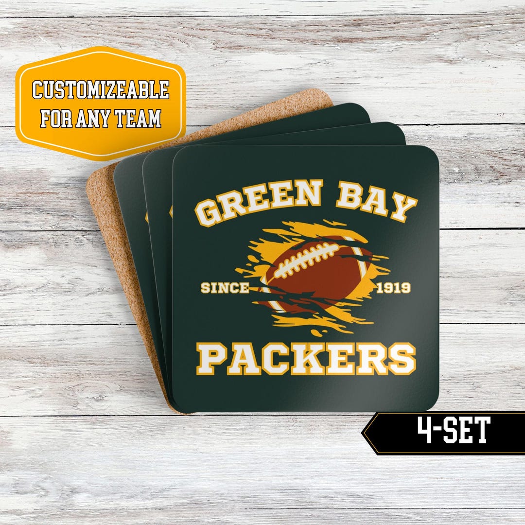 Green Bay Packers Coaster Set, Green Bay Packer Decor, 4 Coaster Drink ...
