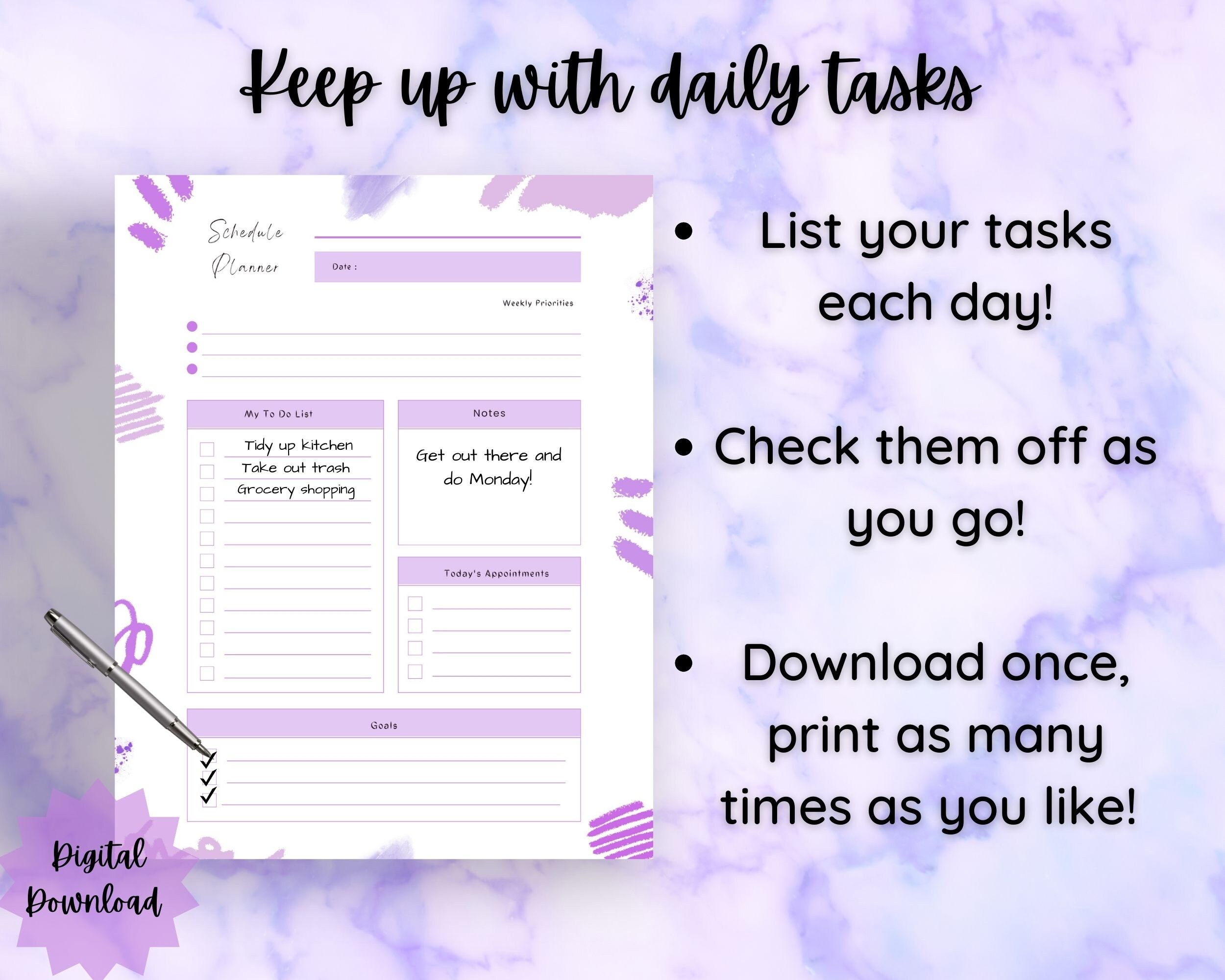 Purple to Do List, Digital Download, Printable, Printable to Do List ...
