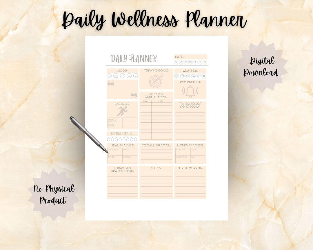 Tan Wellness Planner, Wellness, Self Care, Daily to Do List, Track ...