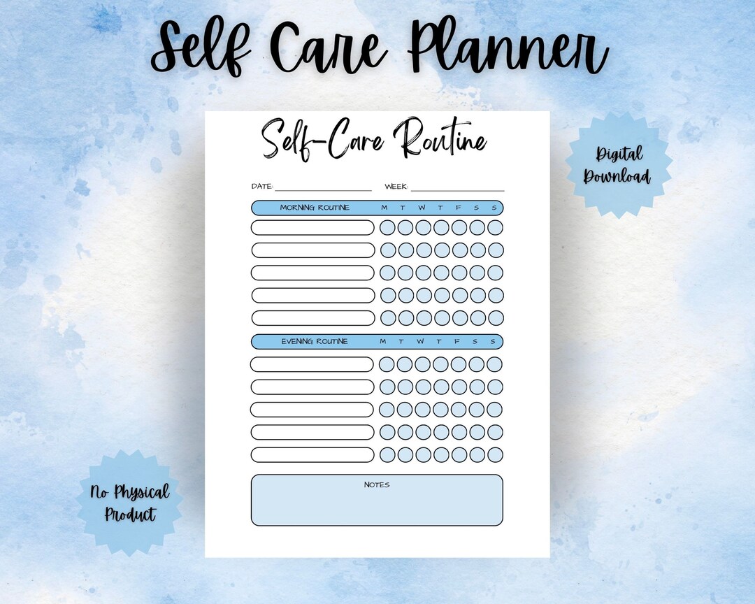 Blue Self Care Planner, Self Care, Wellness Planner, Check List, Daily ...