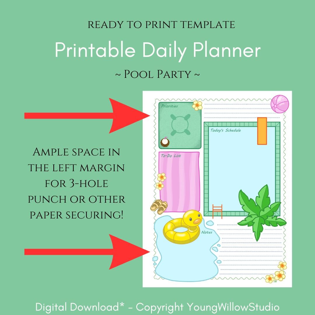Pool Party Printable Daily Planner - Etsy