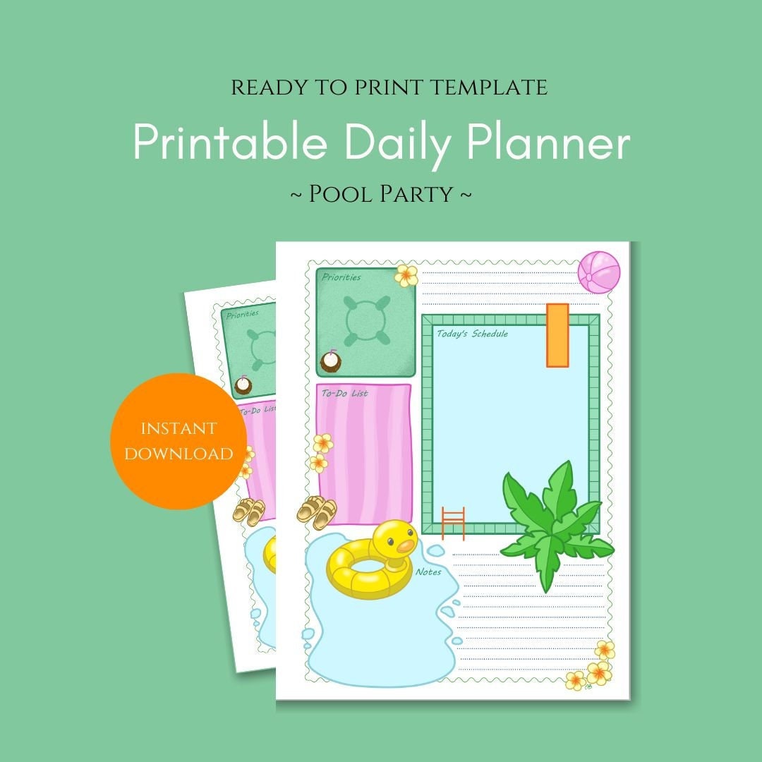 Pool Party Printable Daily Planner - Etsy