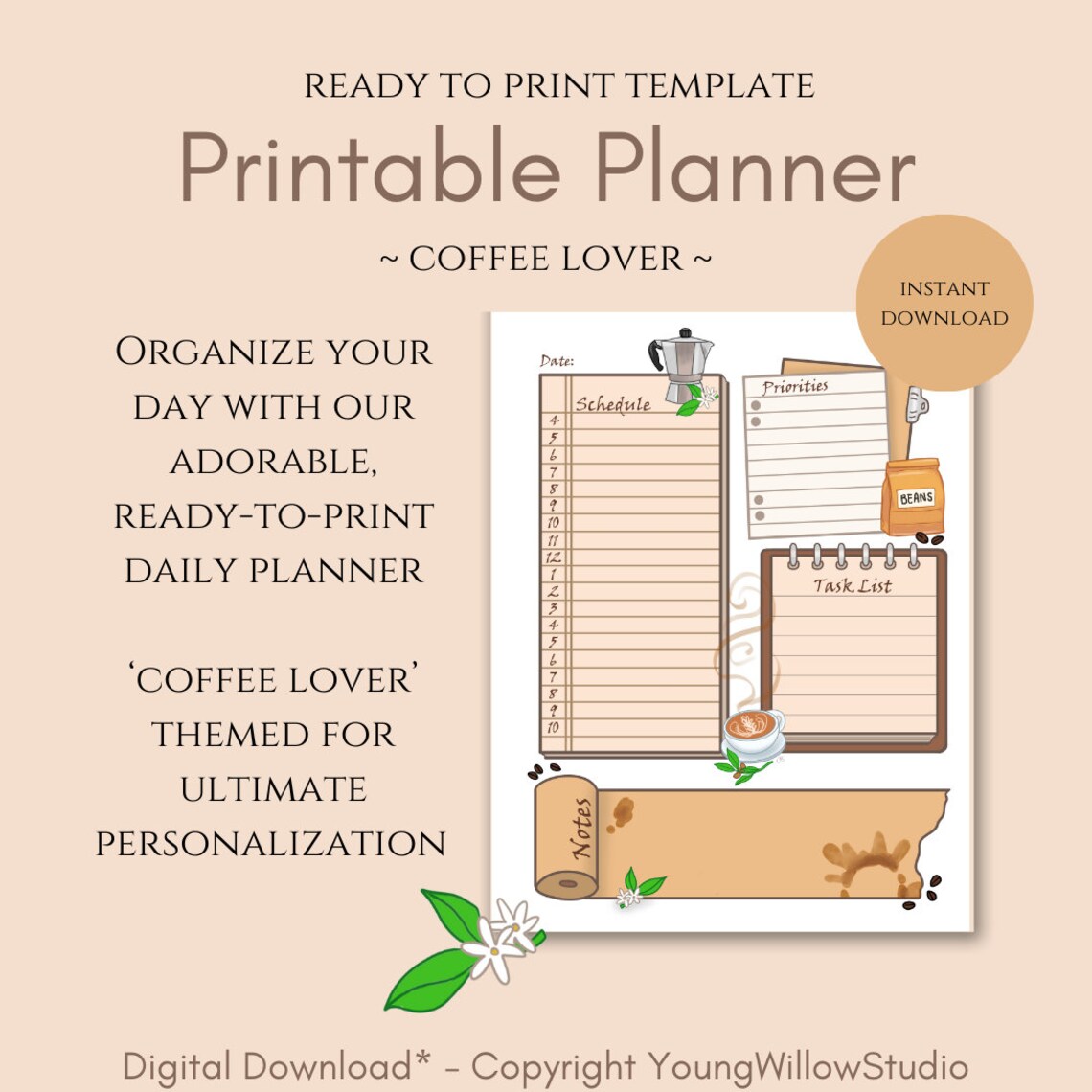 Coffee Lover Printable Daily Planner - Etsy