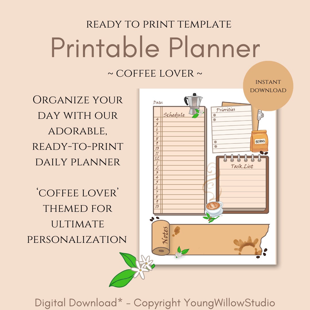 Coffee Lover Printable Daily Planner - Etsy