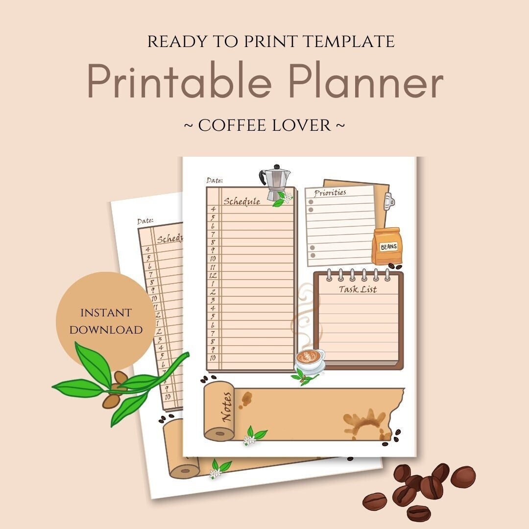 Coffee Lover Printable Daily Planner - Etsy