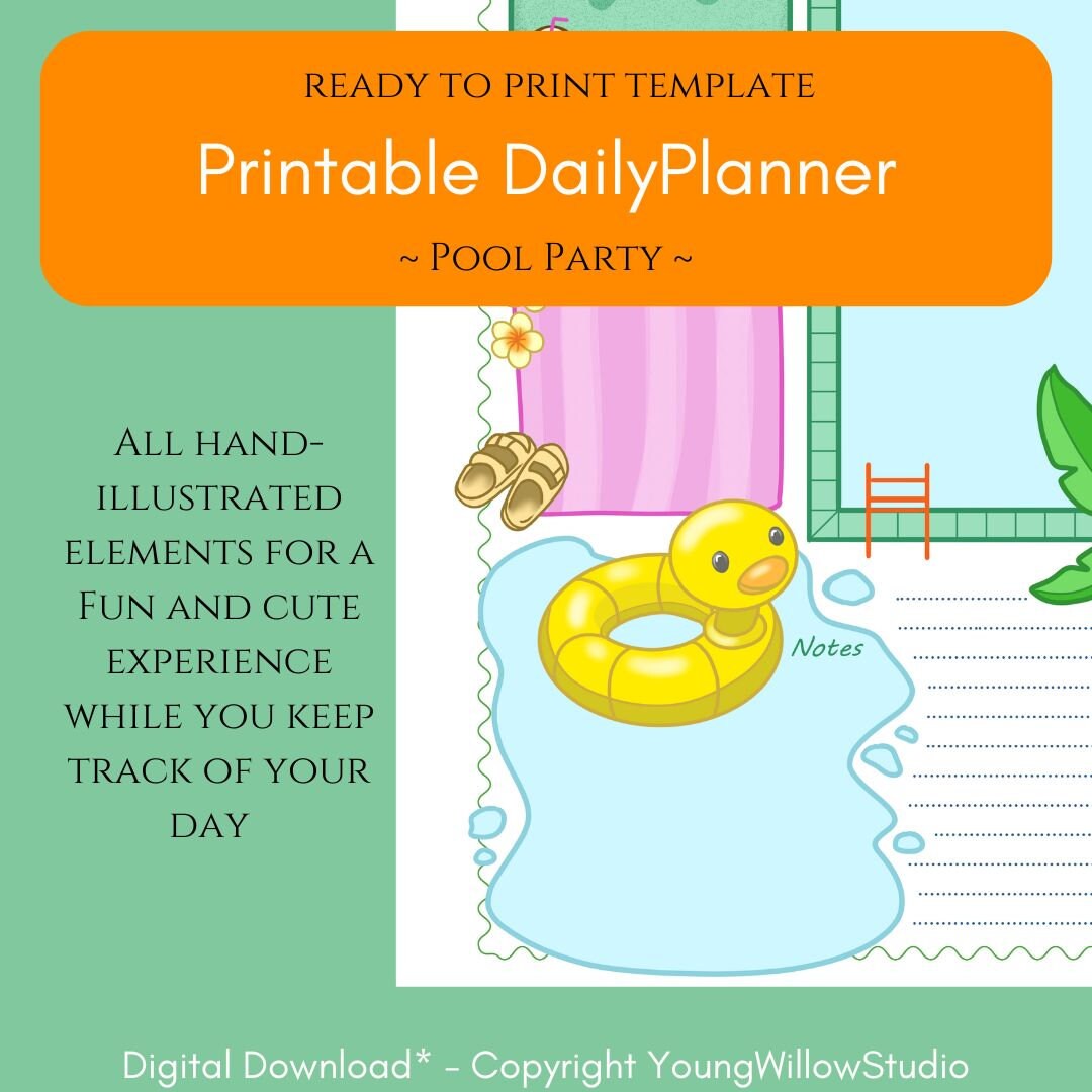 Pool Party Printable Daily Planner - Etsy