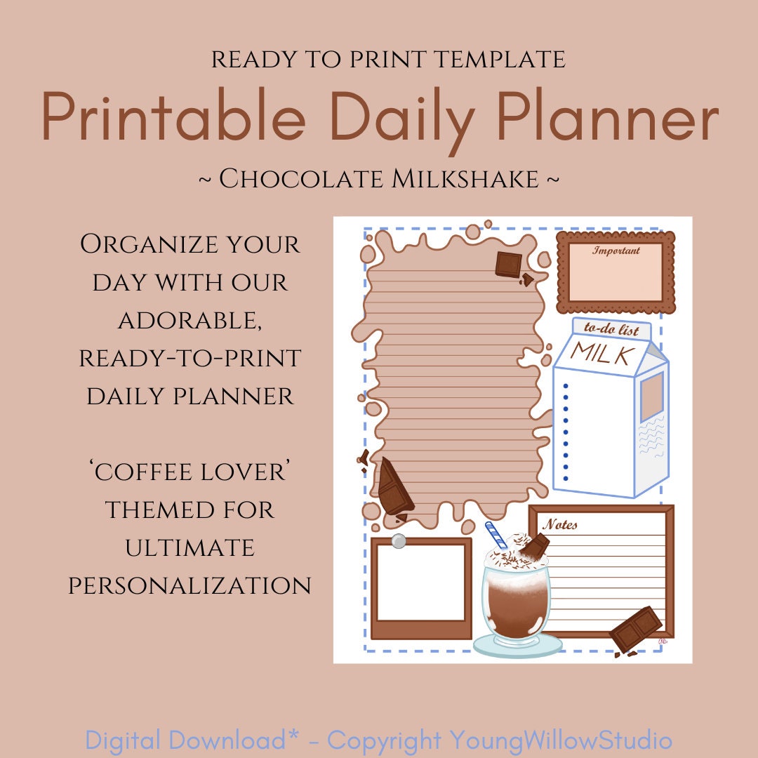 Chocolate Milkshake Printable Daily Planner - Etsy