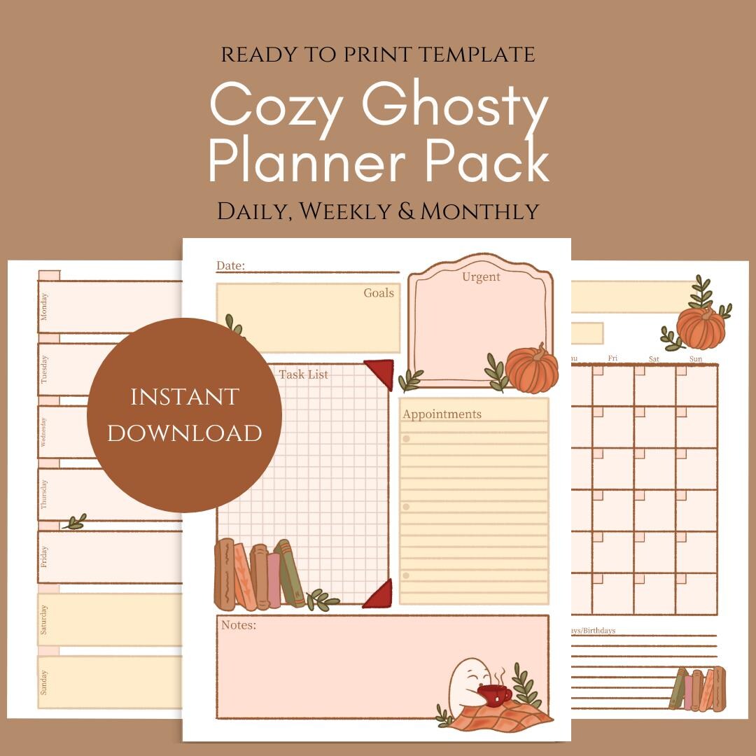 Cozy Ghosty Printable Planner Pack Daily, Weekly & Monthly Planners for ...