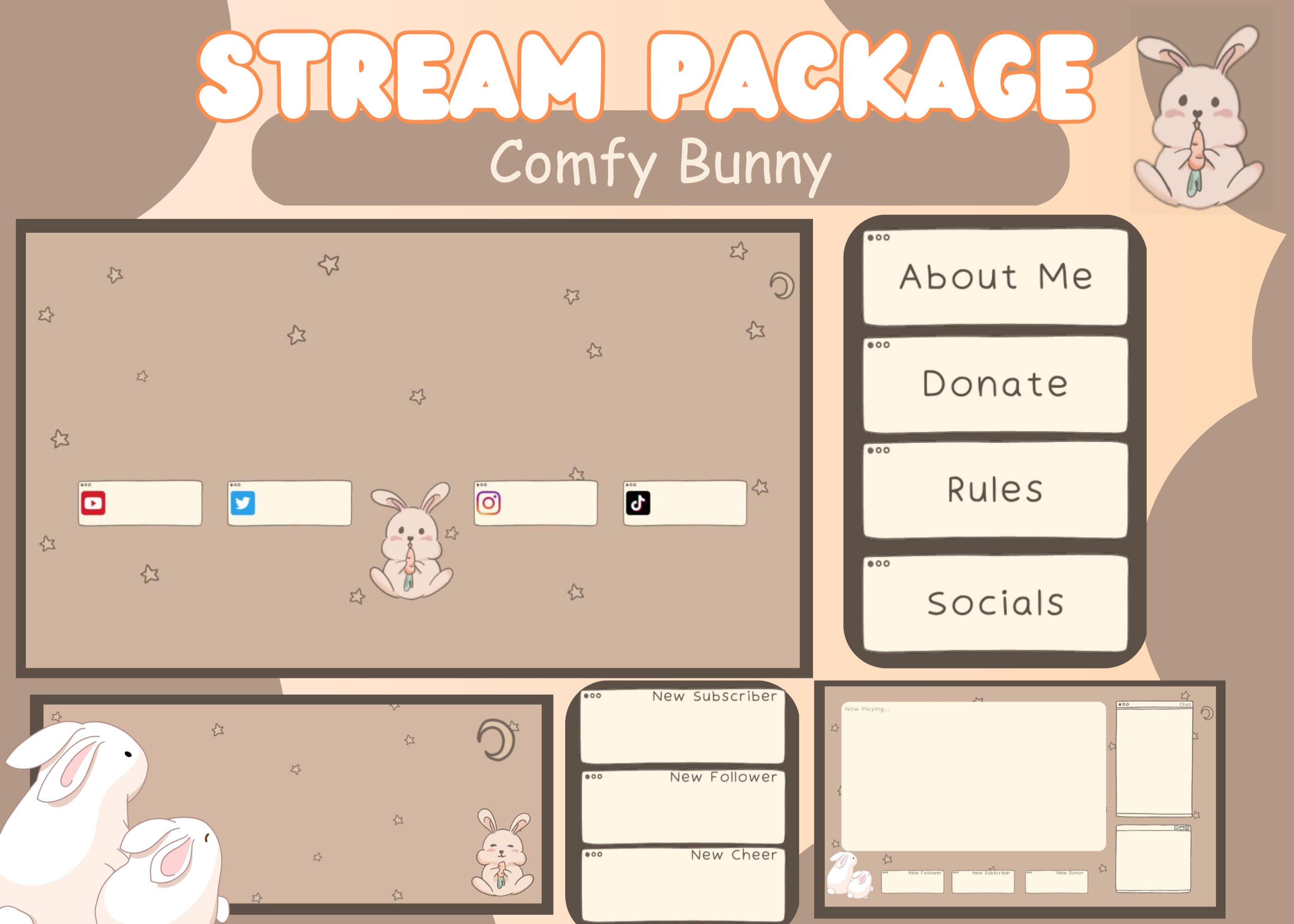 Cute Animated Stream Overlay Pack Comfy Bunny Stream Bundle - Etsy