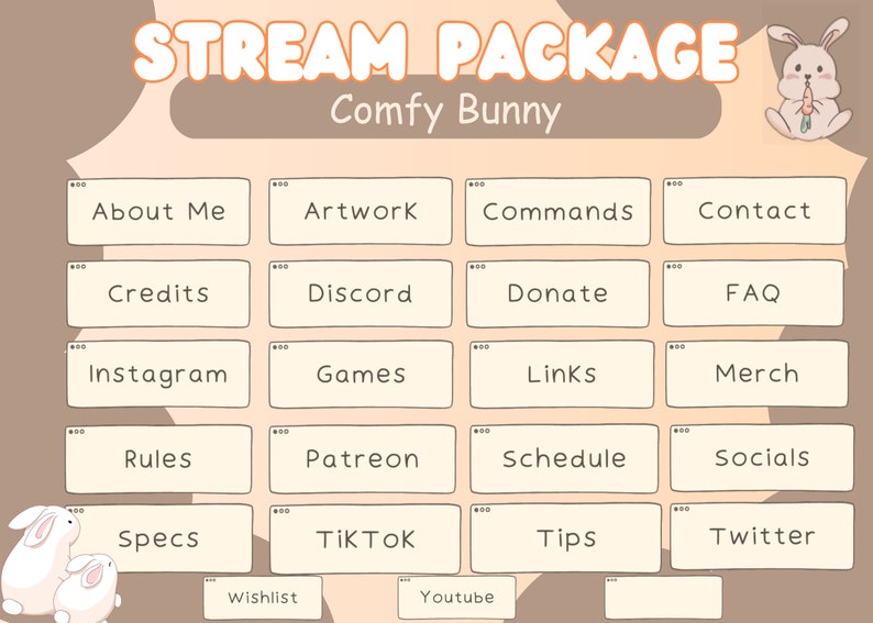 Cute Animated Stream Overlay Pack Comfy Bunny Stream Bundle Twitch ...