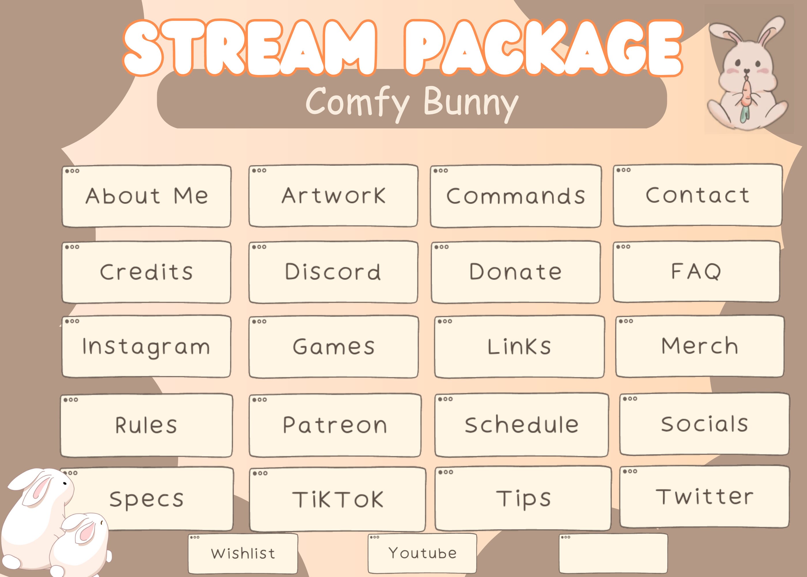 Cute Animated Stream Overlay Pack Comfy Bunny Stream Bundle Twitch ...